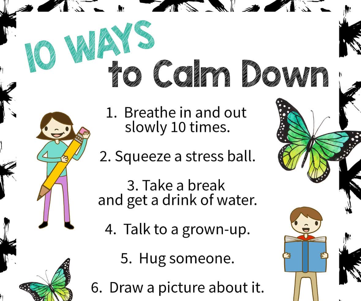 Calming Poster For Kids 10 Ways To Calm Down Free Printable Poster