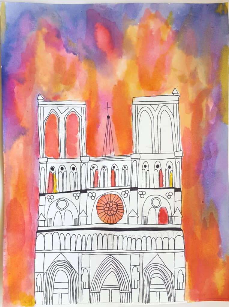 Notre Dame Watercolor and Ink Drawings