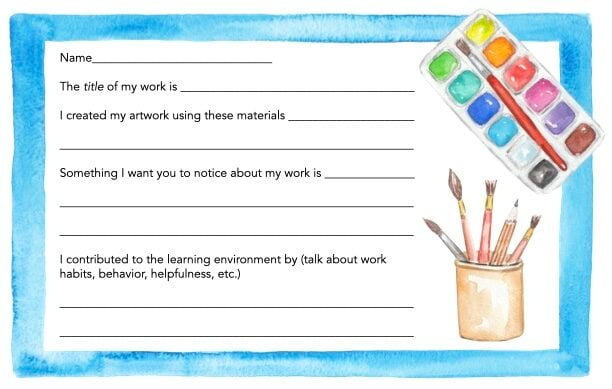 Free Elementary Artwork Reflection Sheet with Questions
